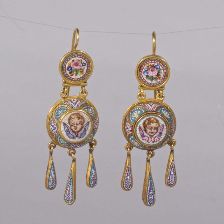 Fine Pair of Micro Mosaic Earrings - Manhattan Art and Antiques Center