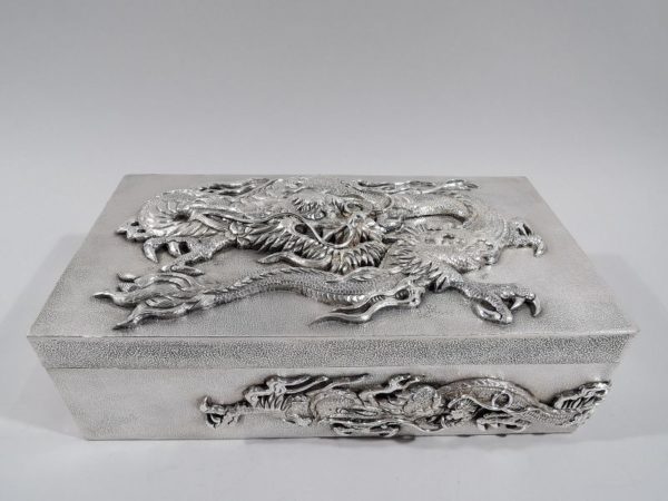 Very Heavy Japanese Silver Dramatic Dragon Box by Samurai Shokai ...